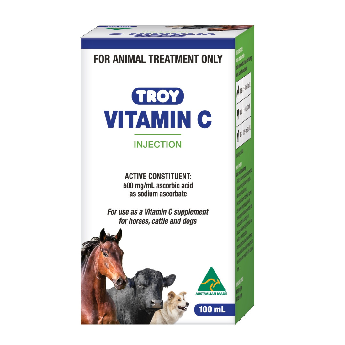 An injectable vitamin C supplement for horses, cattle and dogs